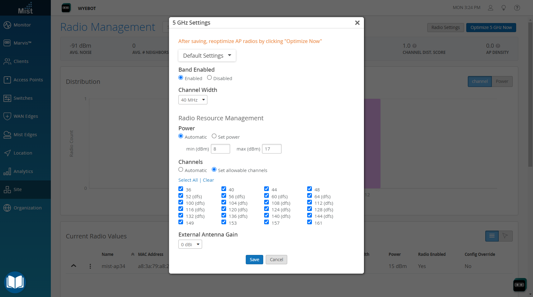 Enabling DFS Channels with Mist Wireless | Wyebot Docs