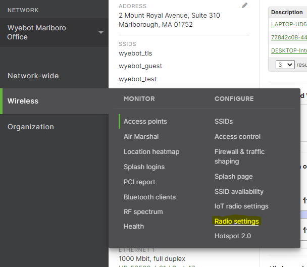 Adjusting Radio Settings on Meraki Dashboard | Wyebot Docs