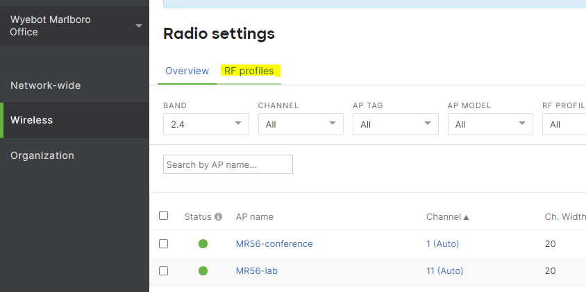 Adjusting Radio Settings on Meraki Dashboard | Wyebot Docs